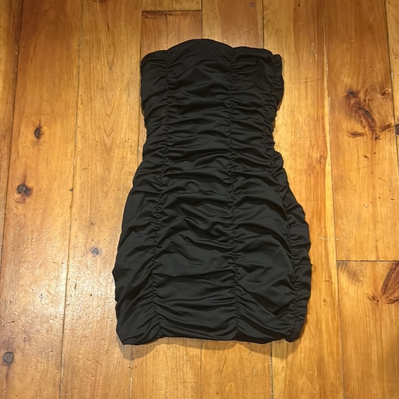 Dresses | Solid Black Ruched Tube Dress | Poshmark